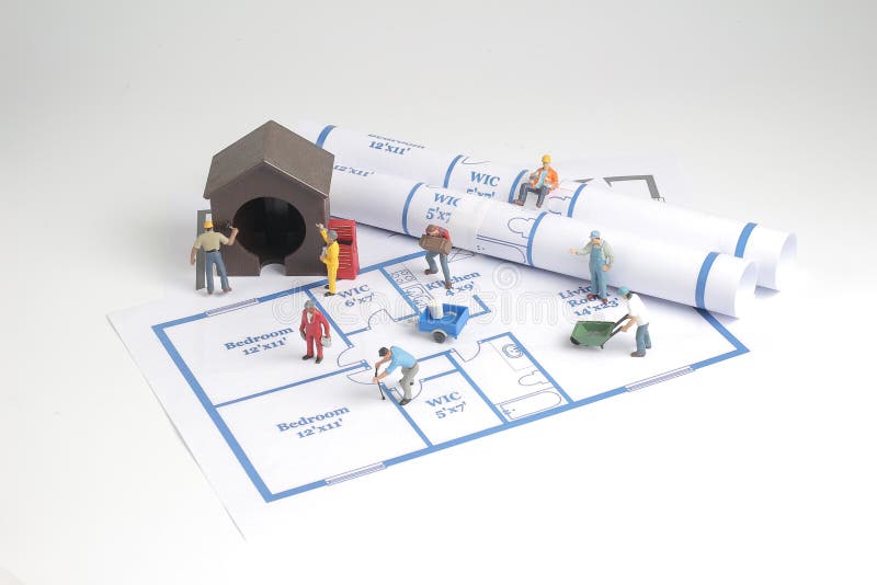 The Tiny Figure of Worker at Blue Map Stock Photo - Image of design ...