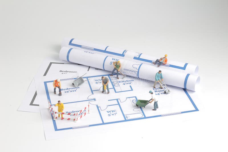 The Tiny Figure of Worker at Blue Map Stock Image - Image of unfinished ...