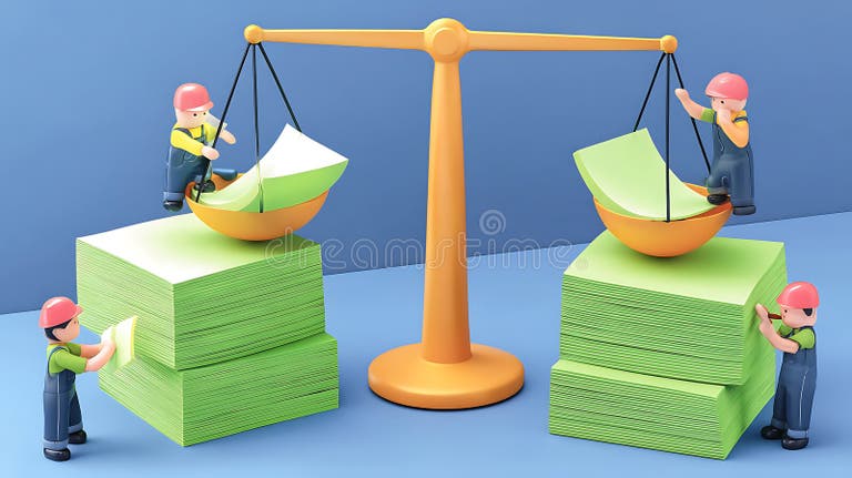 Tiny Figures Balancing Paper Stacks on Scale, Showcasing Teamwork and ...