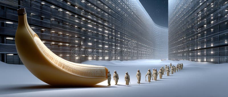 Tiny Figures Dressed in Yellow Work on a Sugar Boat, Surrounded by ...