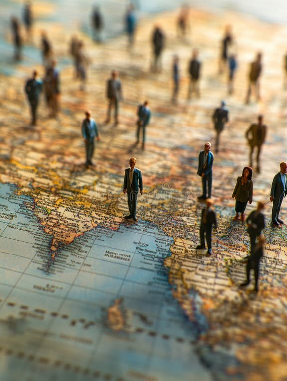 Tiny Figures Engage in Strategy Planning on a Large Map, Highlighting ...