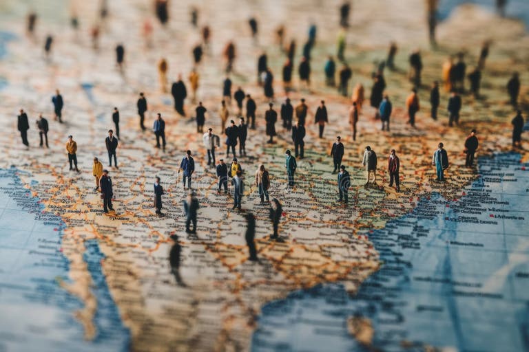 Tiny Figures Strategize Over a Large Map Representing Nation Planning ...