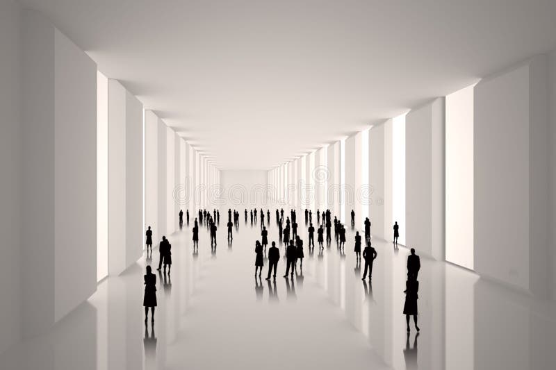 Tiny figures in white hall stock image. Image of professional - 391133539