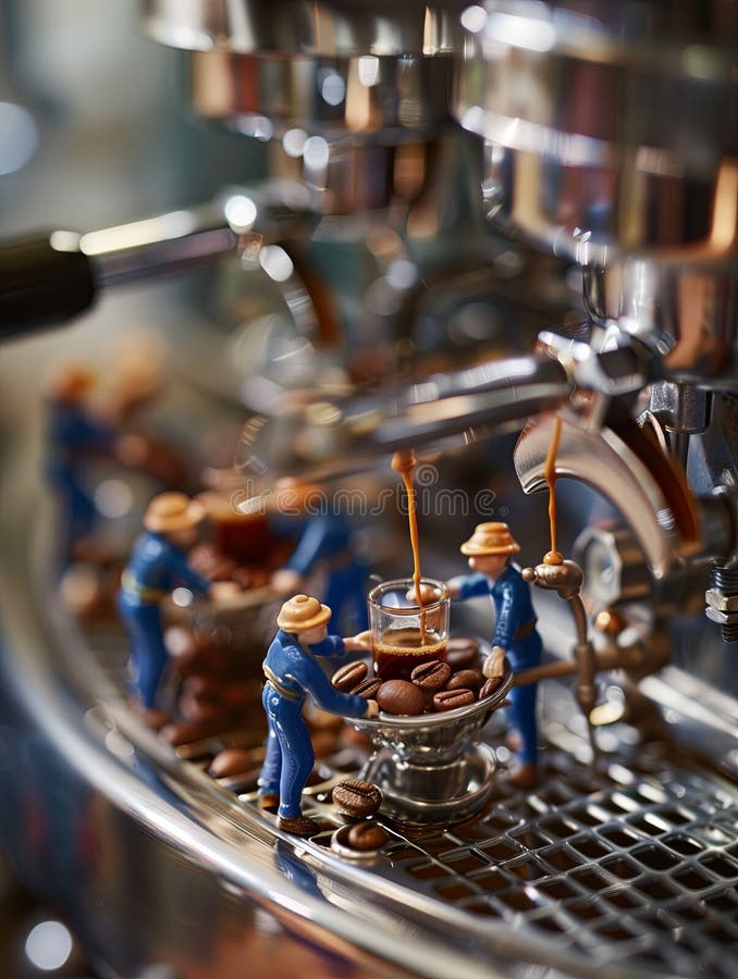 Tiny Figures are at Work on a Coffee Machine Like a Miniature Coffee ...