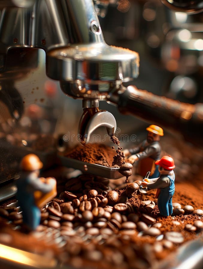 Tiny Figures are at Work on a Coffee Machine Like a Miniature Coffee ...