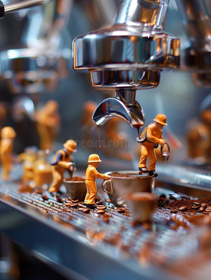 Tiny Figures are at Work on a Coffee Machine Like a Miniature Coffee ...