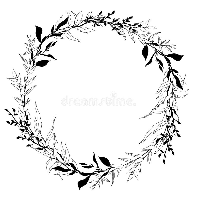 Tiny Floral Wreath, Line Art, Hand Drawn Vector Art Stock Vector ...