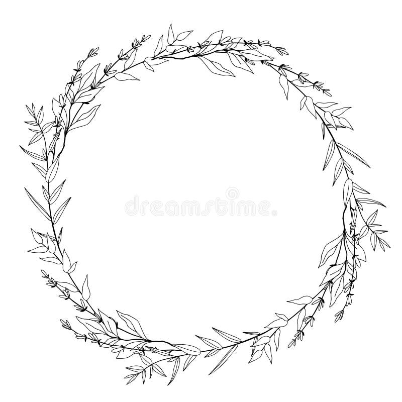 Tiny Floral Wreath, Line Art, Hand Drawn Art Stock Vector ...