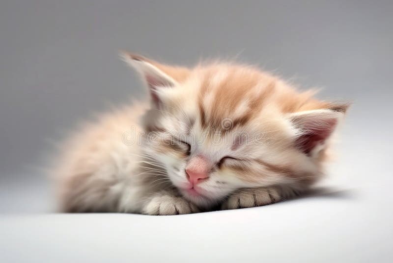 Tiny Fluffy Kitten Sleeps Sweetly Stock Illustration - Illustration of ...