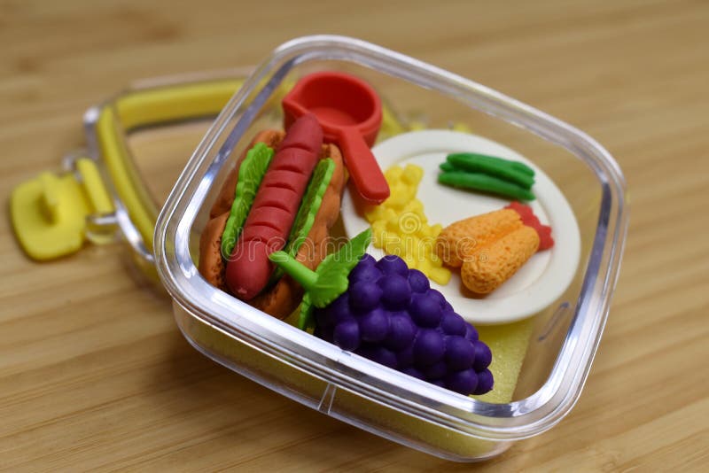Tiny Food Eraser Set in Container Stock Photo - Image of eraser ...