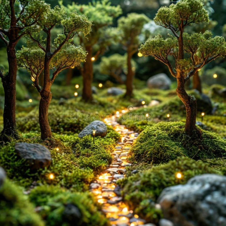 Enchanted Miniature Forest stock illustration. Illustration of trees ...