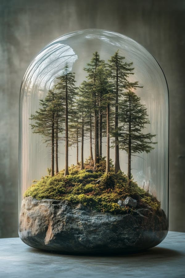 Tiny Forest Inside a Glass Dome with Soft Lighting Stock Photo - Image ...