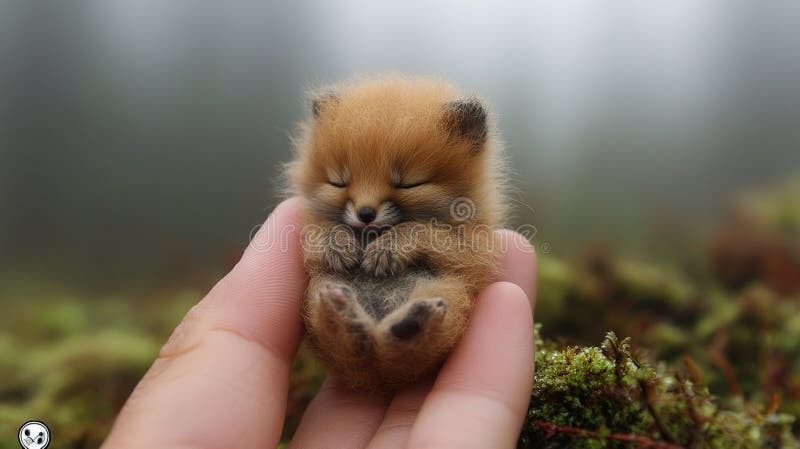 Tiny Fox Cub Held Gently in a Hand Stock Illustration - Illustration of ...