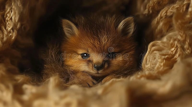 Tiny Fox Cub Nestled in Soft Fabric Stock Illustration - Illustration ...