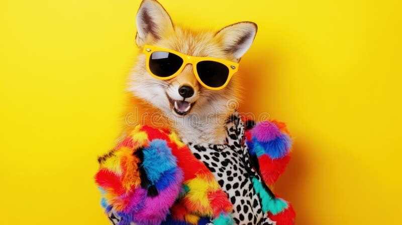 Tiny Fox in Leopard Print Jacket and Pink Sunglasses Stock Image ...
