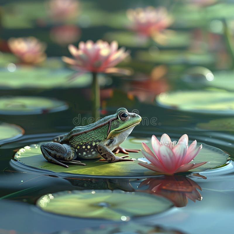 Tiny Frog on Lily Pad Close-Up Stock Photo - Image of tranquil ...