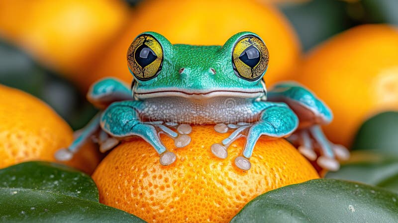 Tiny frog on orange stock photo. Image of adorable, exotic - 370210030