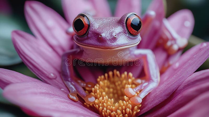 Tiny frog on pink flower stock illustration. Illustration of tiny ...