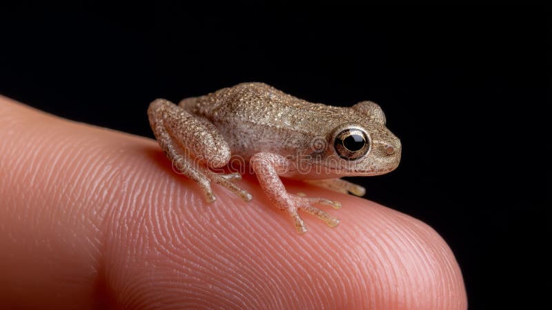 A Tiny Frog Rests Delicately on the Tip of a Finger, Showcasing ...
