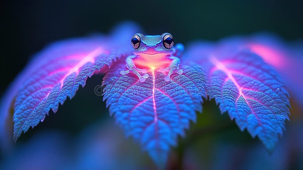 Tiny Frog on Vibrant Leaves Glows with an Otherworldly Light Stock ...