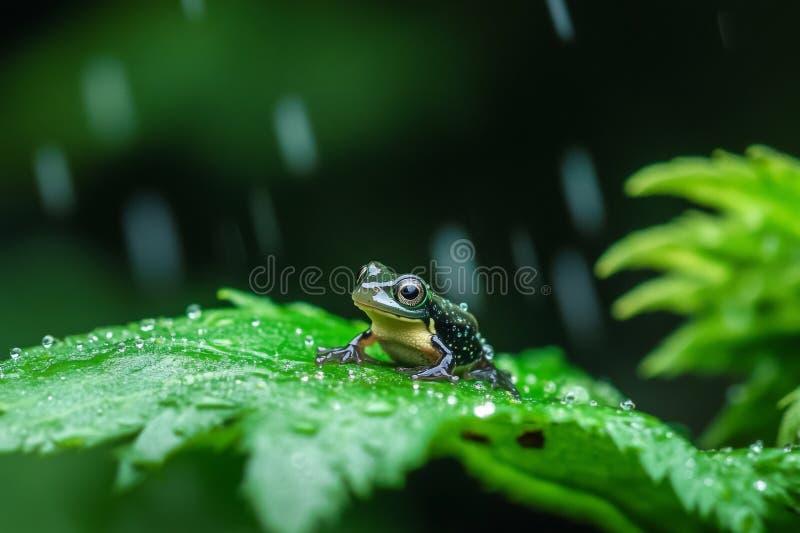 A Tiny Froglet Sits Calmly on a Bright Green Leaf after a Refreshing ...