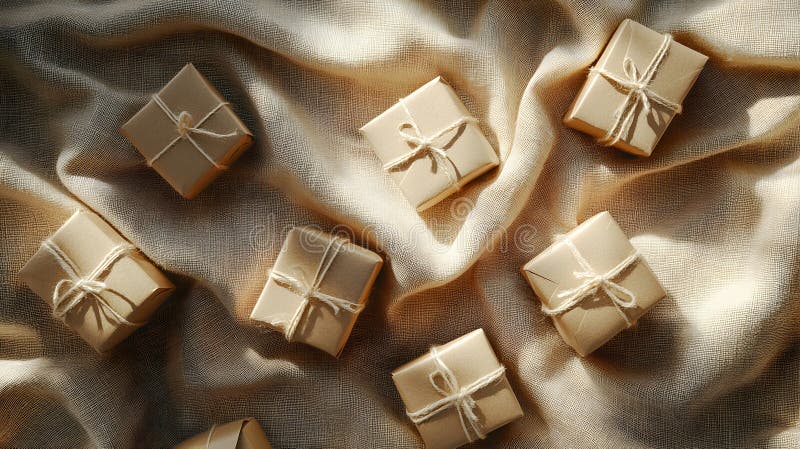Tiny Gift Boxes Scattered on Beige Fabric Stock Illustration ...