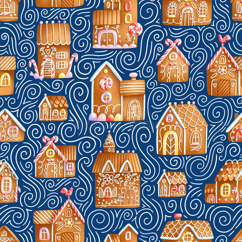 Tiny Gingerbread Houses Pattern Illustration Stock Illustration ...