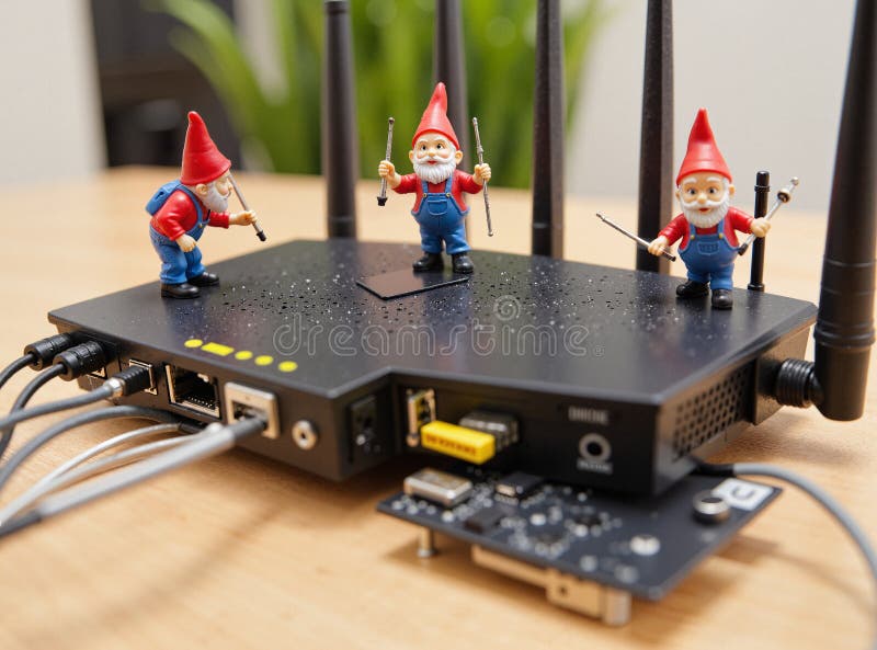 Tiny Gnomes in a Microworld Setting Work on Electronics, Fixing a Wi-fi ...