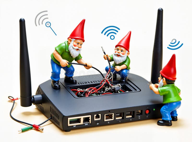 Tiny Gnomes in Microworld Work Together on Electronics, Fixing a Wi-fi ...