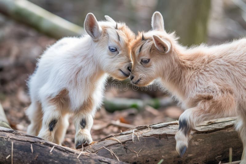 Tiny Goat Head-butting Another in Playful Display of Dominance Stock ...