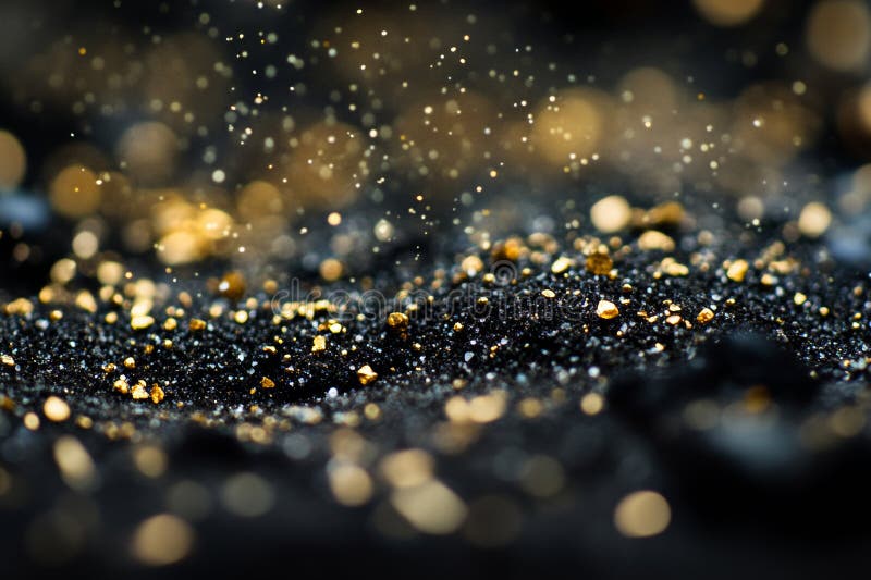 Tiny Gold Particles Rest in Dark River Sediment, Reflecting Light and ...