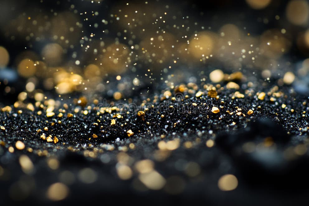 Tiny Gold Particles Rest in Dark River Sediment, Reflecting Light and ...