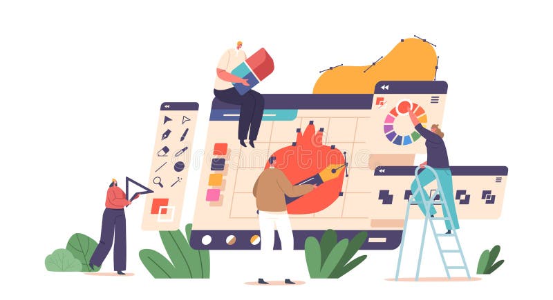 Tiny Graphic Designer Characters Team Brainstorming Ideas, Sketching ...