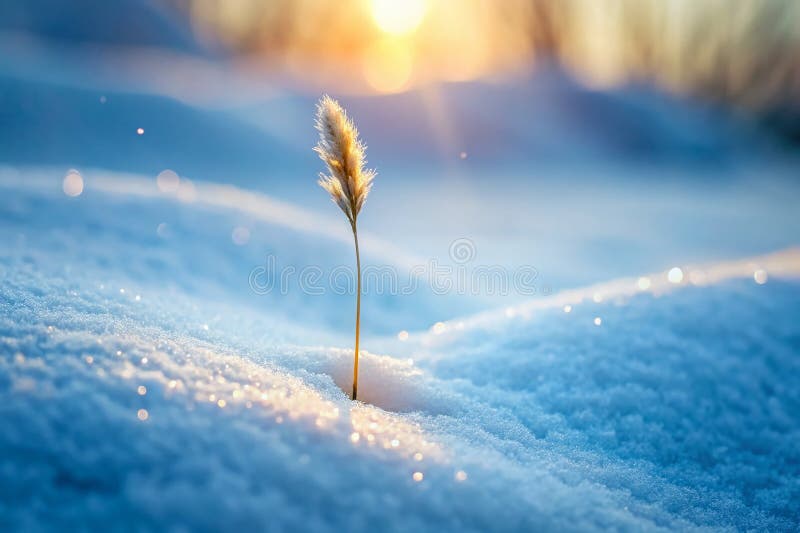 Tiny Grass Seed Sprouting through Winter Snow a Minimalist Winter Scene ...