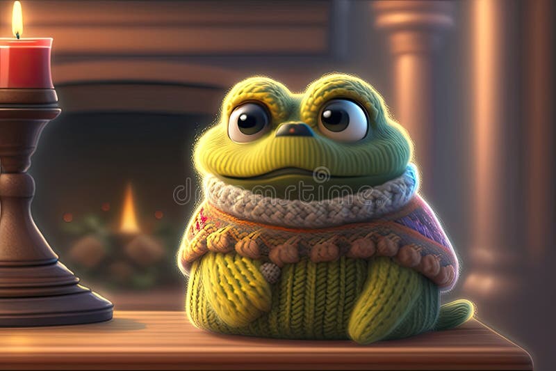 Tiny Green Frog Sipping Tea Generative AI Stock Illustration ...