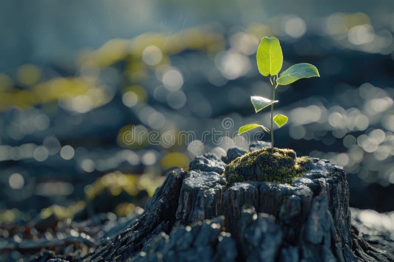 A Tiny Green Shoot Emerges from the Decaying Remains of a Tree Trunk ...