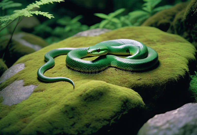 Tiny Green Snake Sitting on Top of a Rock Stock Illustration ...