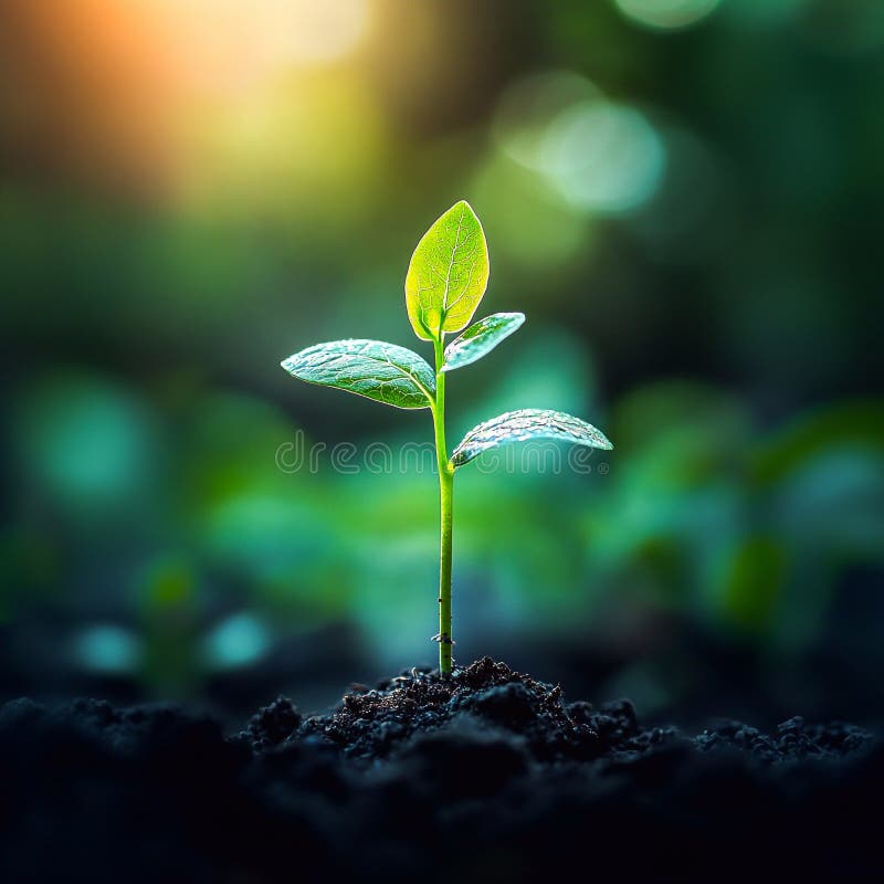 Tiny Green Sprout Emerging from the Dark Soil Stock Illustration ...