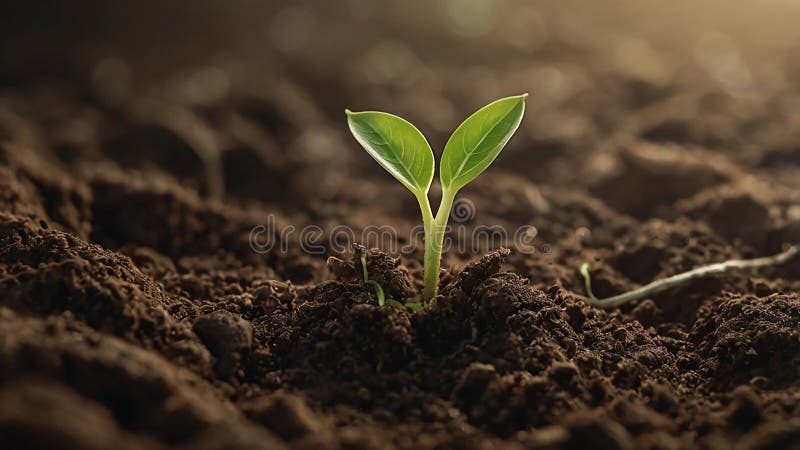 Tiny Green Sprout Emerging from Soil Under Soft Natural Light Stock ...