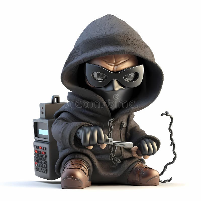 Tiny Hacker Bank Robbery Character . Generative AI Stock Illustration ...