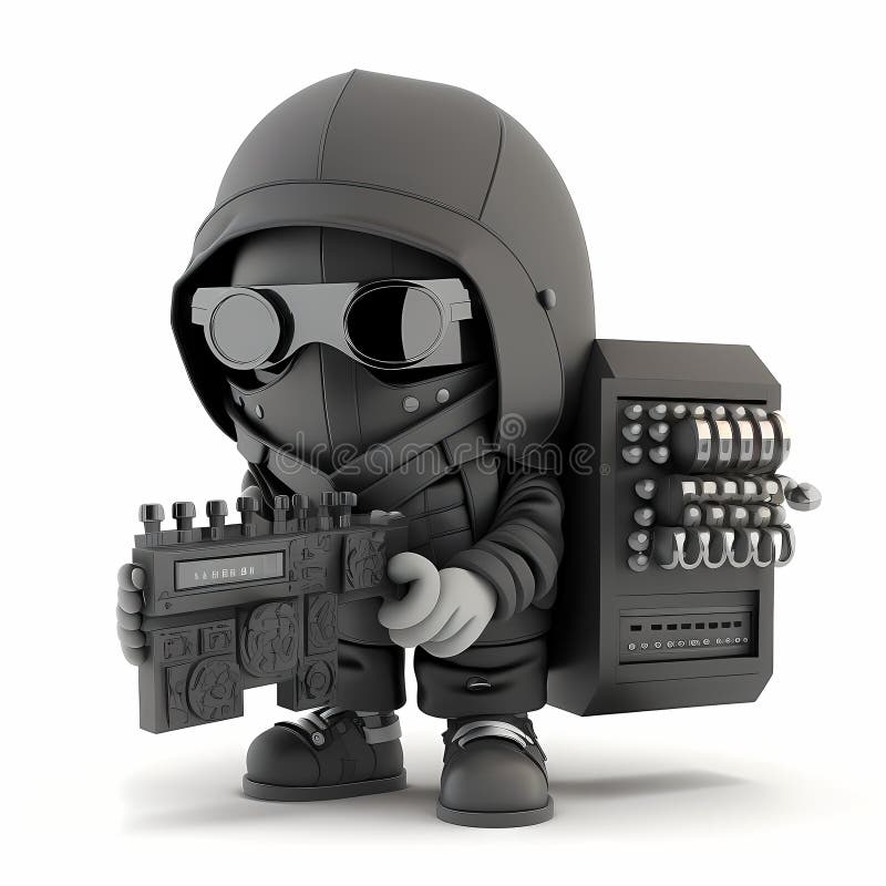 Tiny Hacker Bank Robbery Character . Generative AI Stock Illustration ...