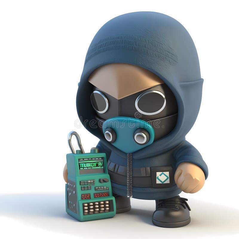 Tiny Hacker Bank Robbery Character . Generative AI Stock Illustration ...