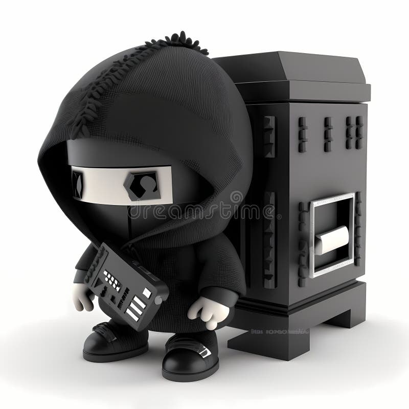 Tiny Hacker Bank Robbery Character . Generative AI Stock Illustration ...