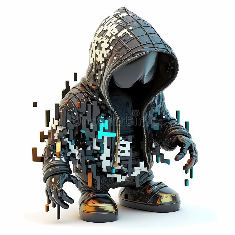 Tiny Hacker Man Character . Generative AI Stock Illustration ...