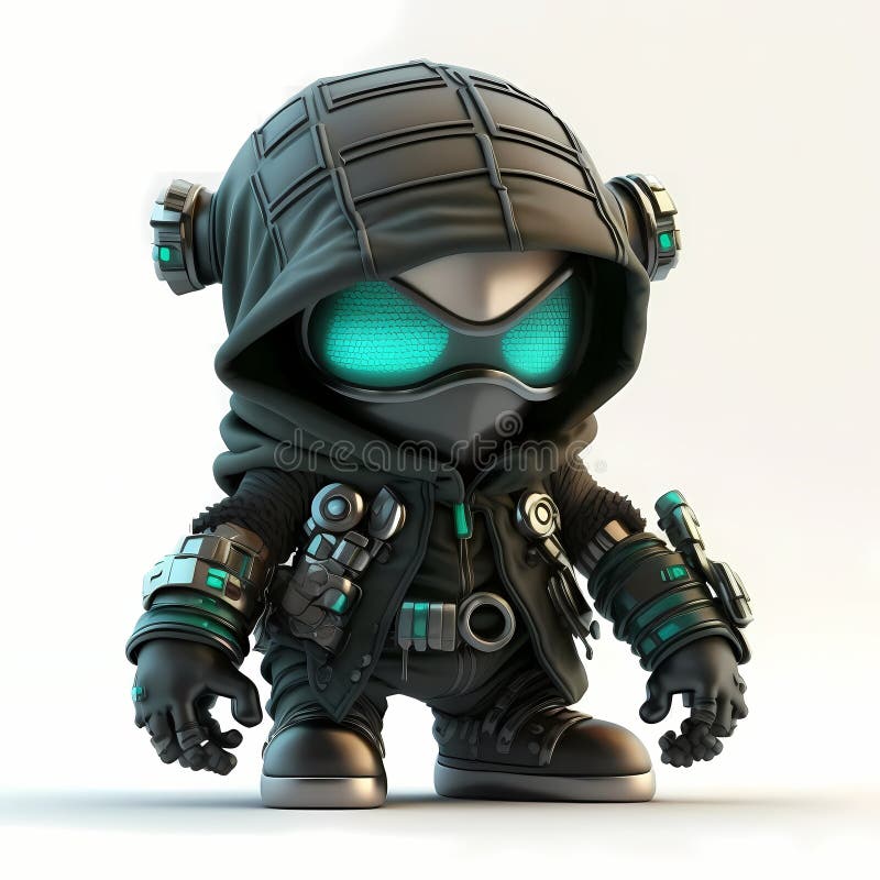 Tiny Hacker Man Character . Generative AI Stock Illustration ...