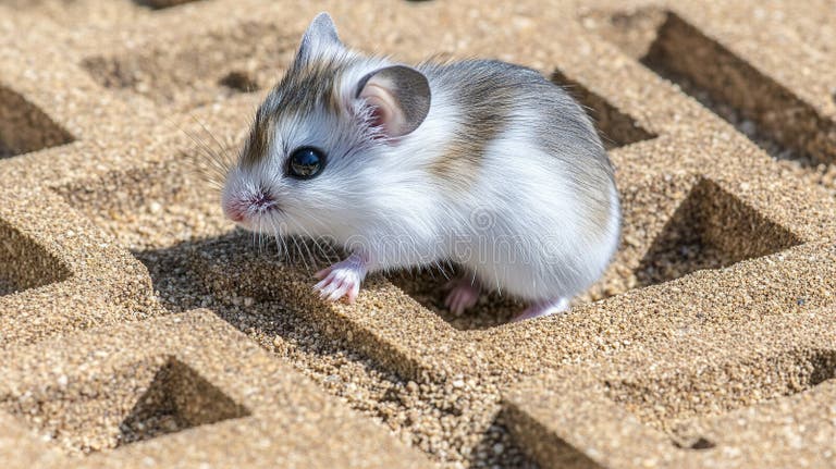Tiny Hamster Exploring Sand Grid Outdoors, Sunny Day Stock Image ...