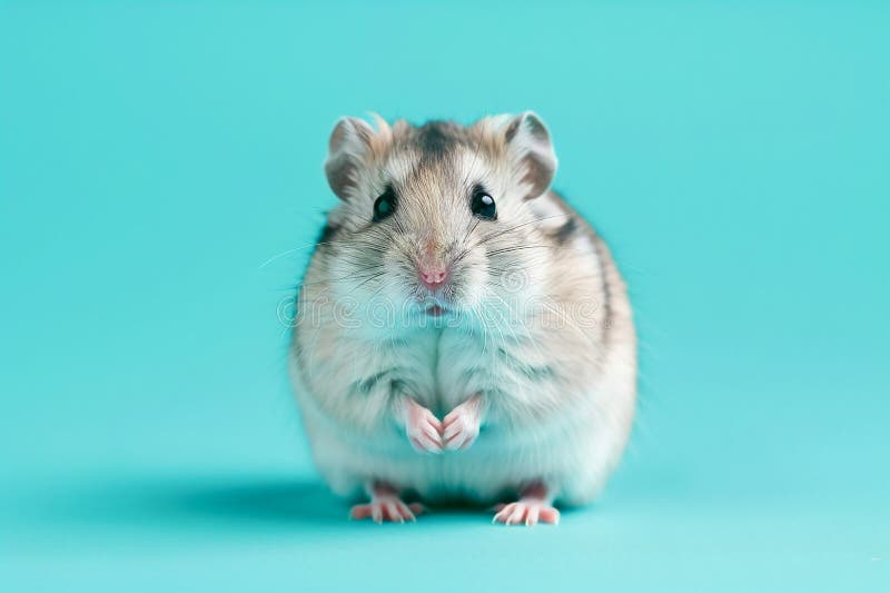 Tiny Hamster with Fluffy Fur Sitting on a Blue Backdrop, Giving a ...