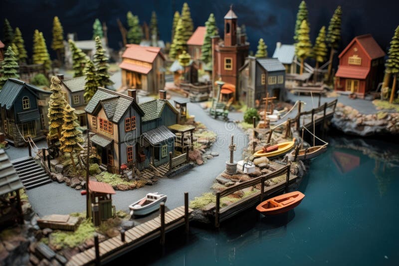 Tiny Harbor with Small Boats and Docks Stock Image - Image of generated ...