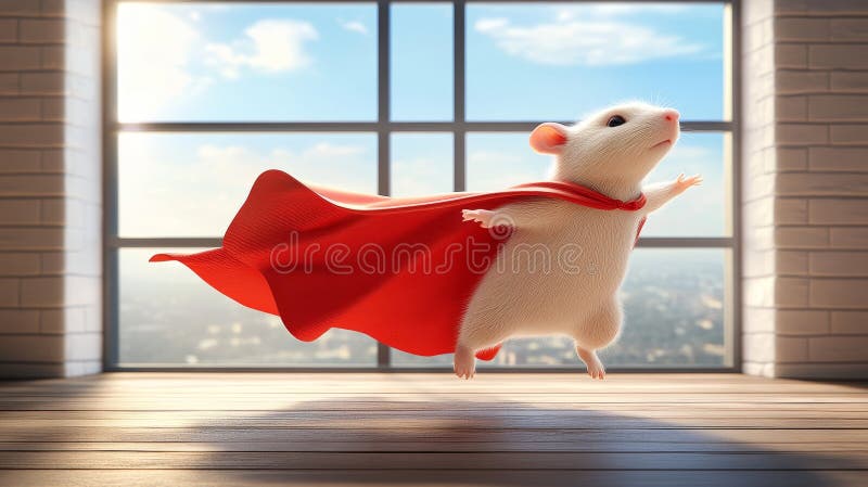 A Tiny Hero Takes Flight White Mouse As a Superhero Soaring through the ...