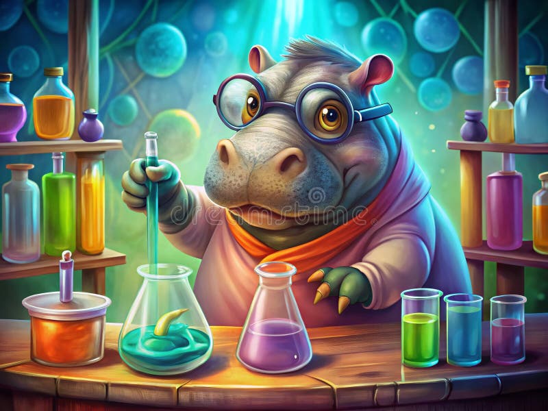A Tiny Hippo Scientist Conducting Experiments a Charming Visual ...